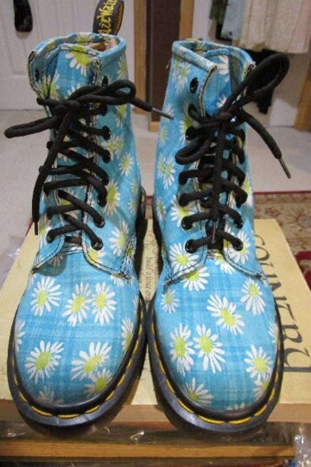 Vintage 90s Genuine Doc Marten Made in England Yellow Daisy Boots Very ...