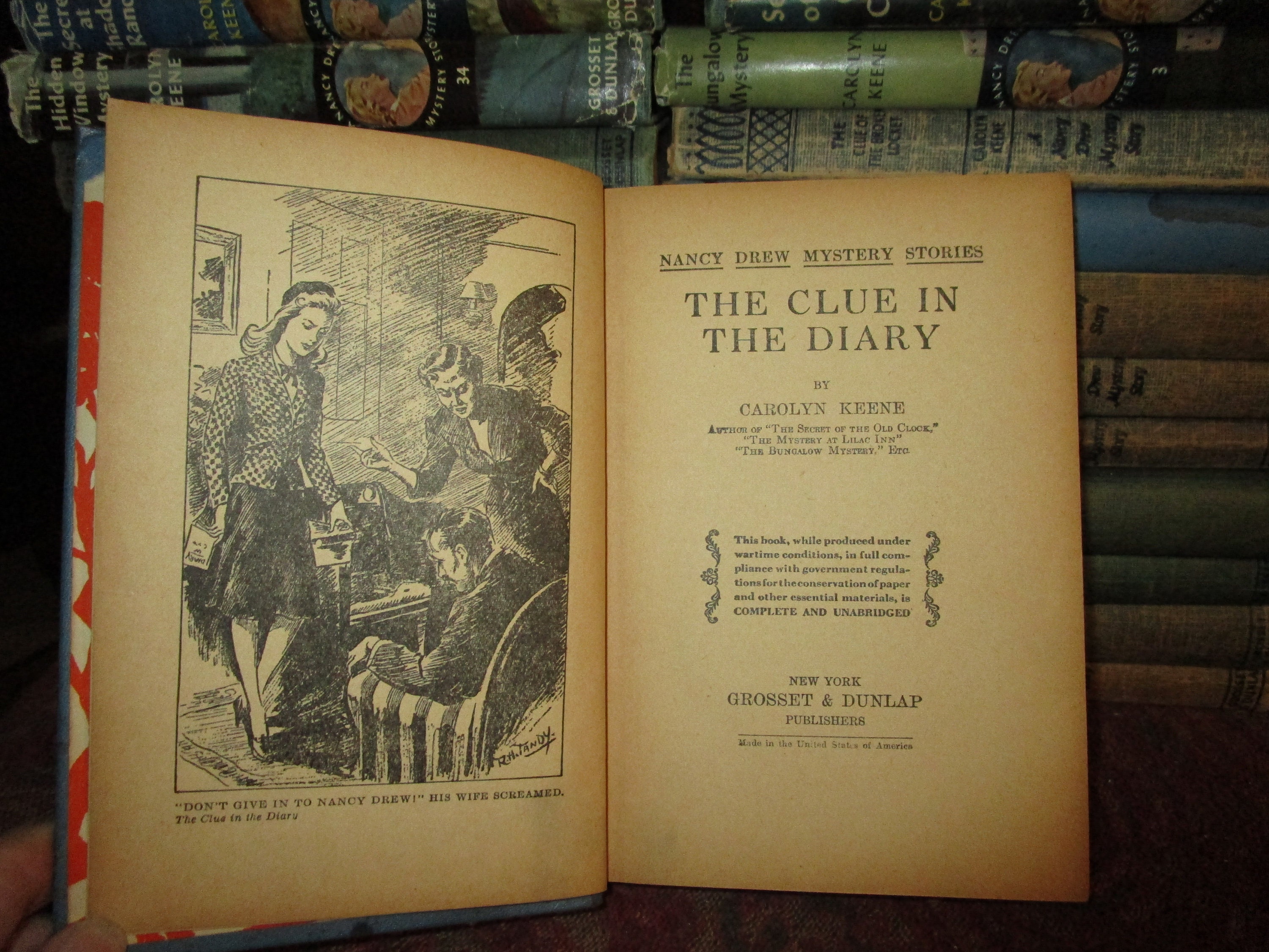 Vintage, 40s, Nancy Drew, Clue in the Diary, Blue Boards, Orange Spy ...
