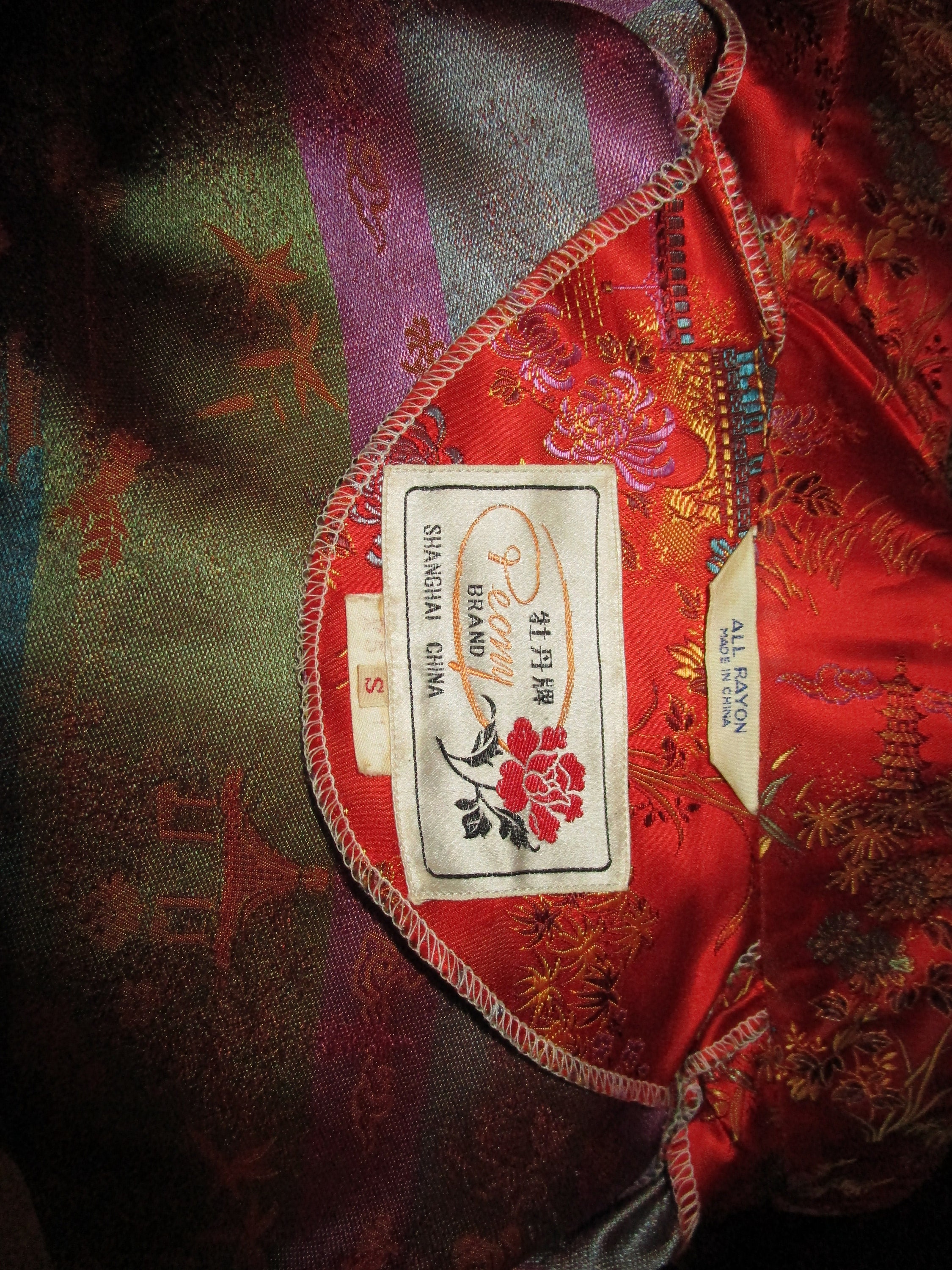 Vintage Oriental, Asian ,red Jacket, Frog Closures, 100% Rayon, Peony ...