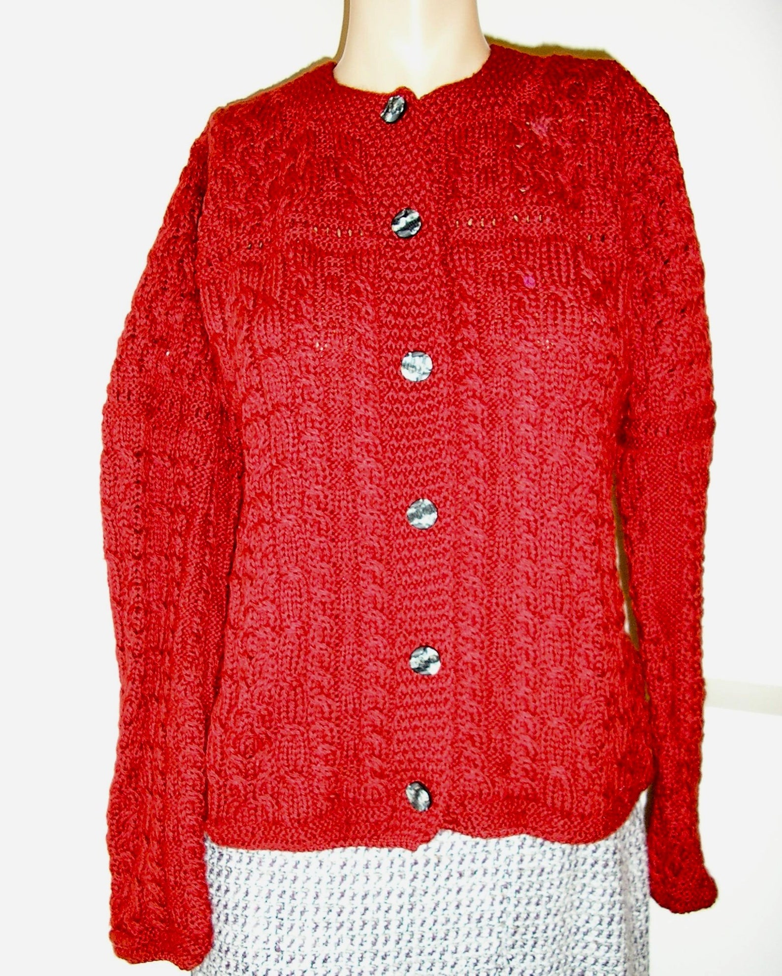 Vintage Red Merino Wool Sweater, Made in Ireland, Large, Cardigan ...
