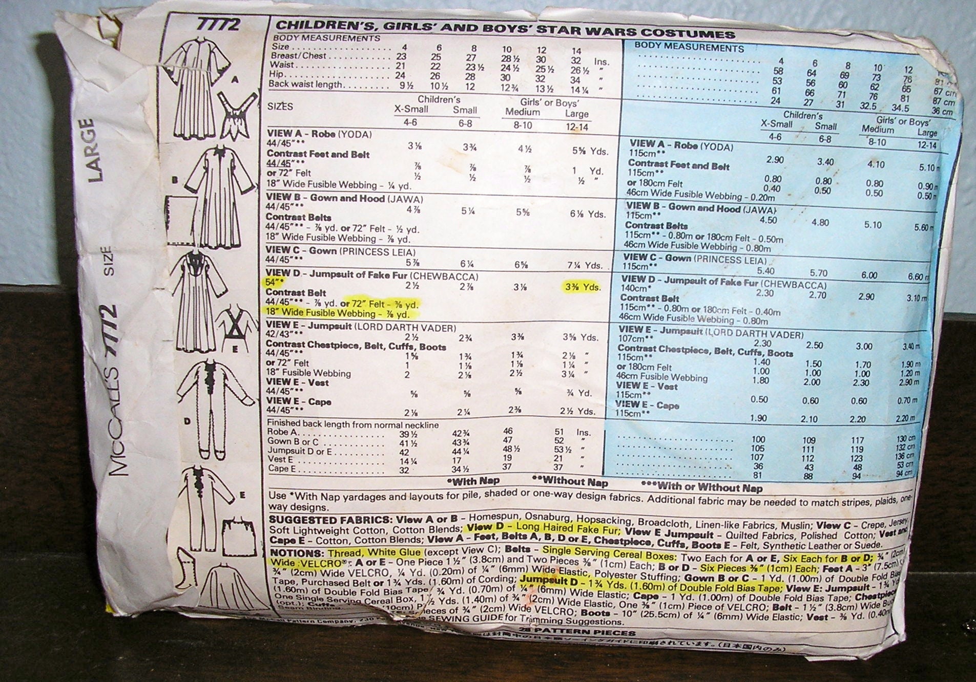 Vintage, Mccall's, 1981, Star Wars, Costume, Sewing Patterns, Chewbacca ...