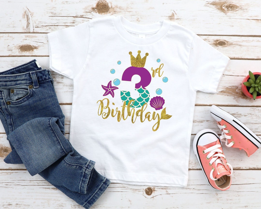 Mermaid Third Birthday Shirt, Mermaid 3rd Birthday Tee, Three Year Old ...