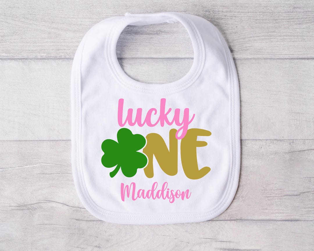 Girls First Birthday Bib, Personalized Lucky One Bib, St. Patrick's Day ...