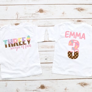 Three Scoops of Fun Birthday Girl Toddler Shirt, Personalized Girl Third Birthday, Ice Cream ...