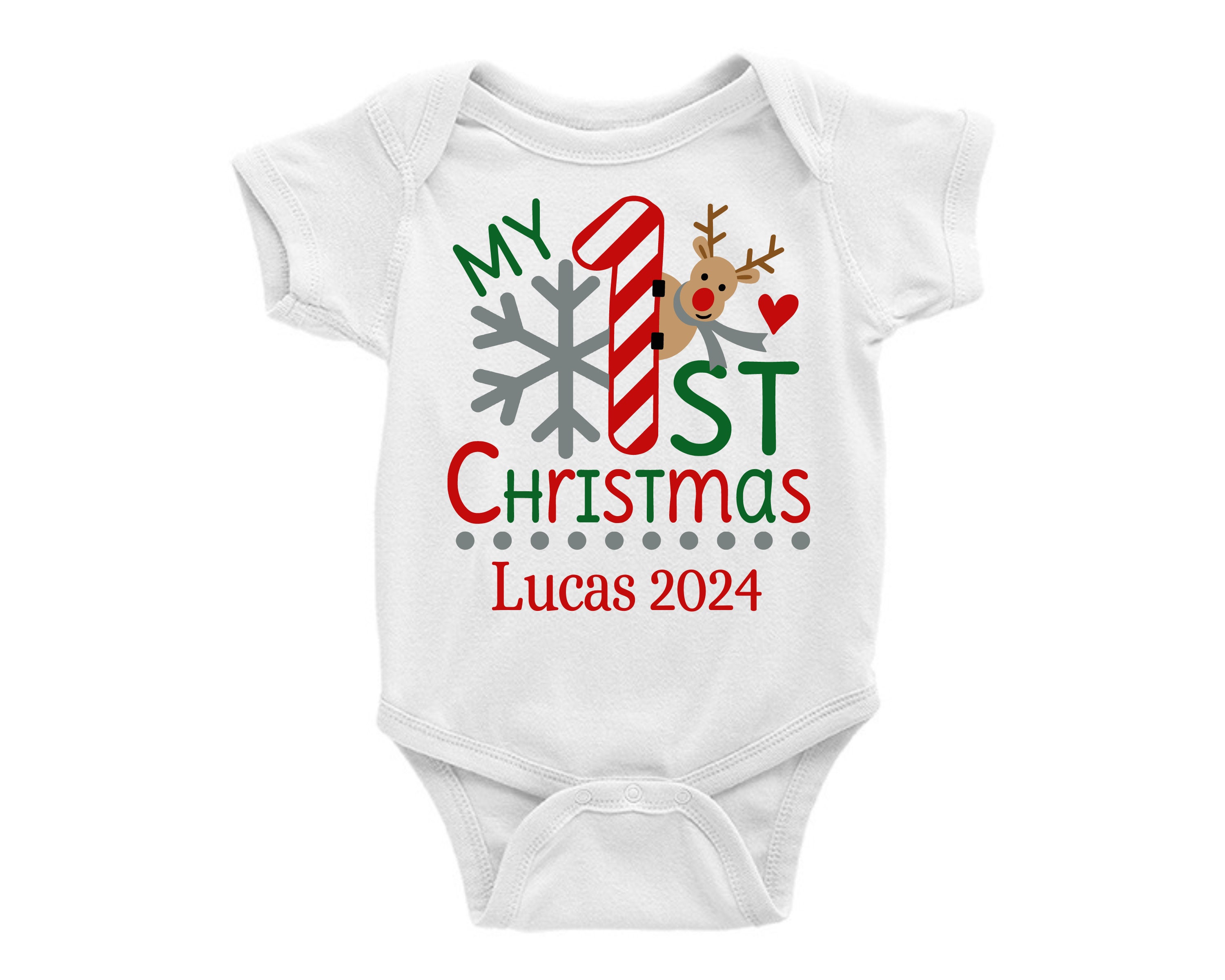 Baby Boy My First Christmas Outfit, Personalized Reindeer Bodysuit or ...