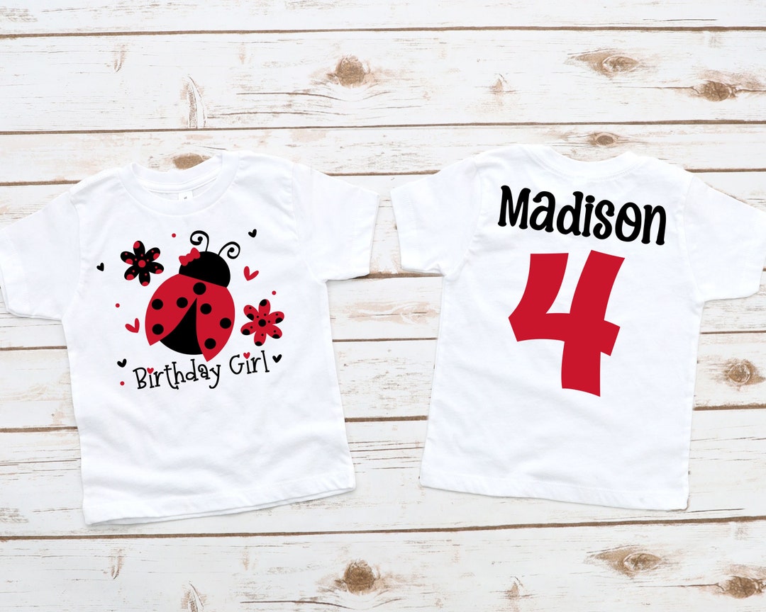 Girl Ladybug Birthday Shirt, Girls Fourth Birthday Lady Bug Tee, Four ...