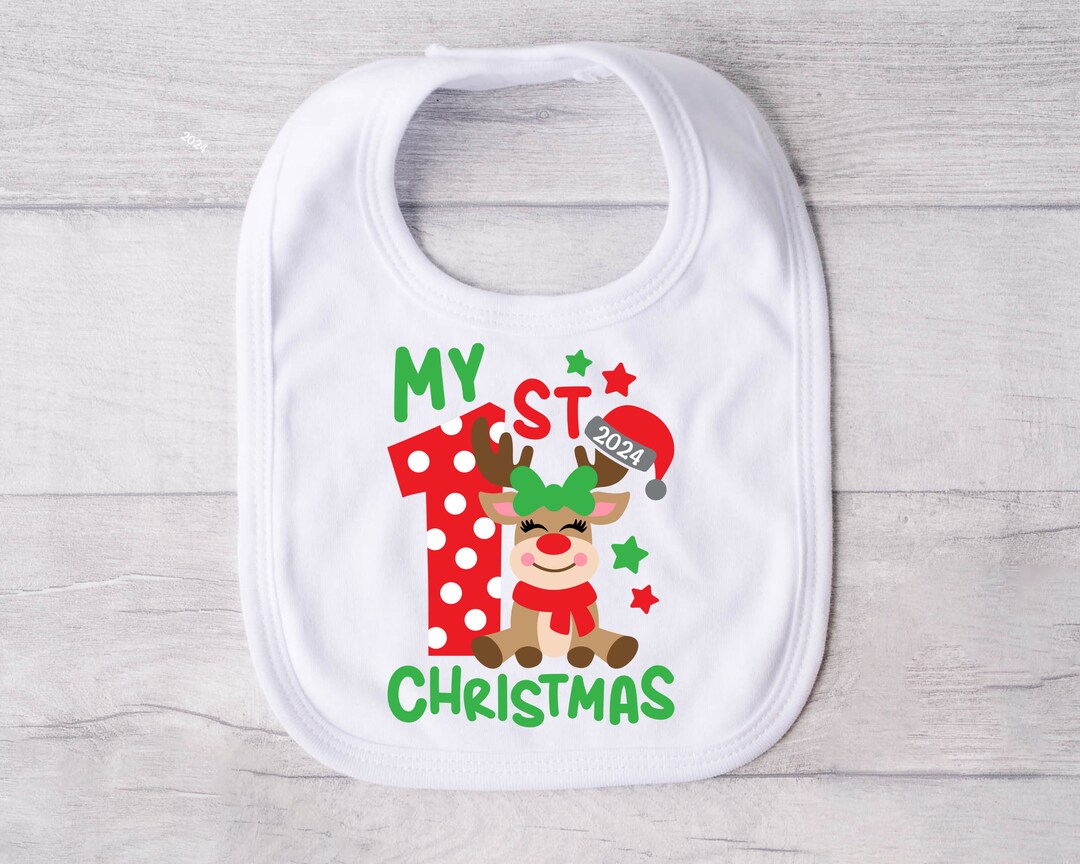 My First Christmas Bib, Reindeer Christmas Bib, Baby Girl Bib, My 1st ...