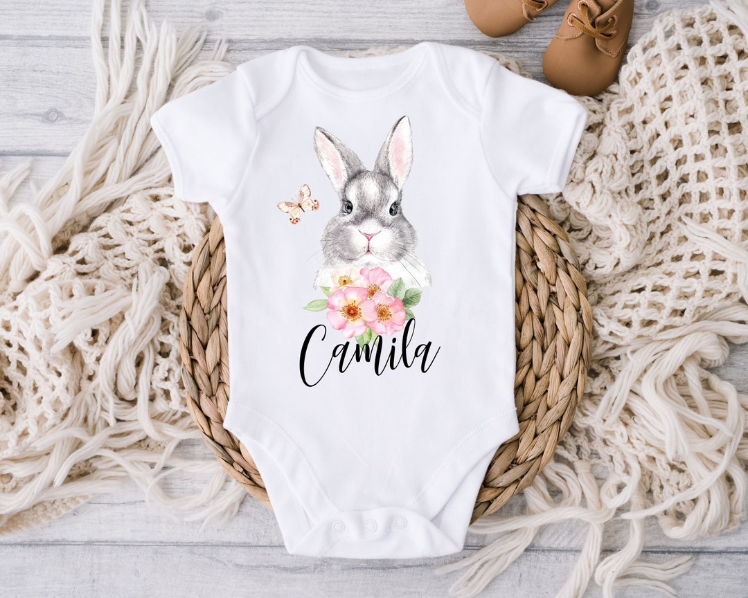 Personalized Bunny Baby Girl Bodysuit, Cute New Baby Gift, Baby Clothes ...