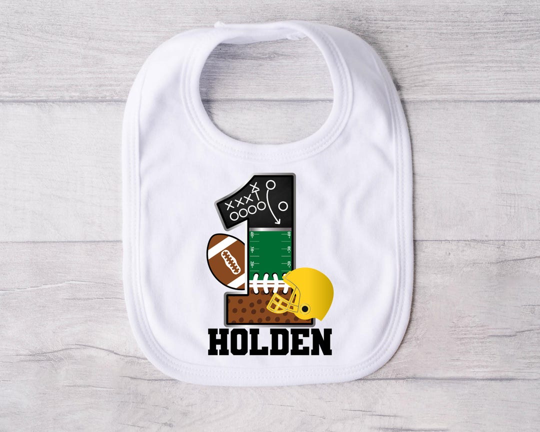 Personalized Football First Birthday Bib, 1st Year Down Bib, Baby Boy ...