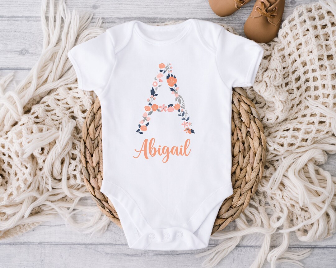 Personalized Baby Girl Outfit, Custom Baby Name Bodysuit, Floral Baby ...