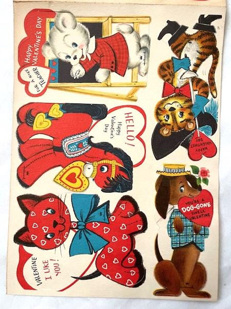 15 Beautiful Vintage Children's Valentine's Day Card Cutouts 1950's - Etsy