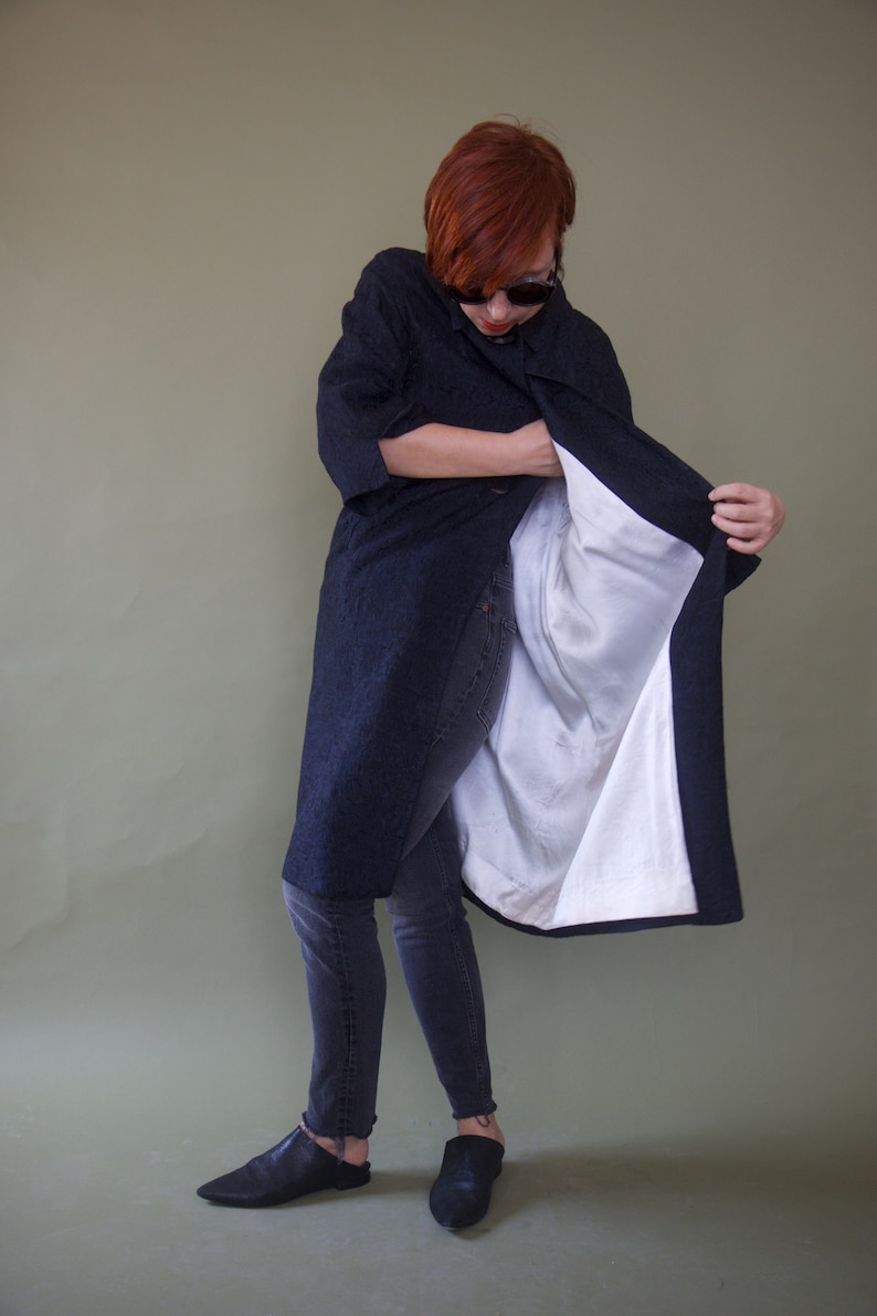 Black Brocade Jacquard Opera Coat, 60s Women Coat, Lined Women Coat ...