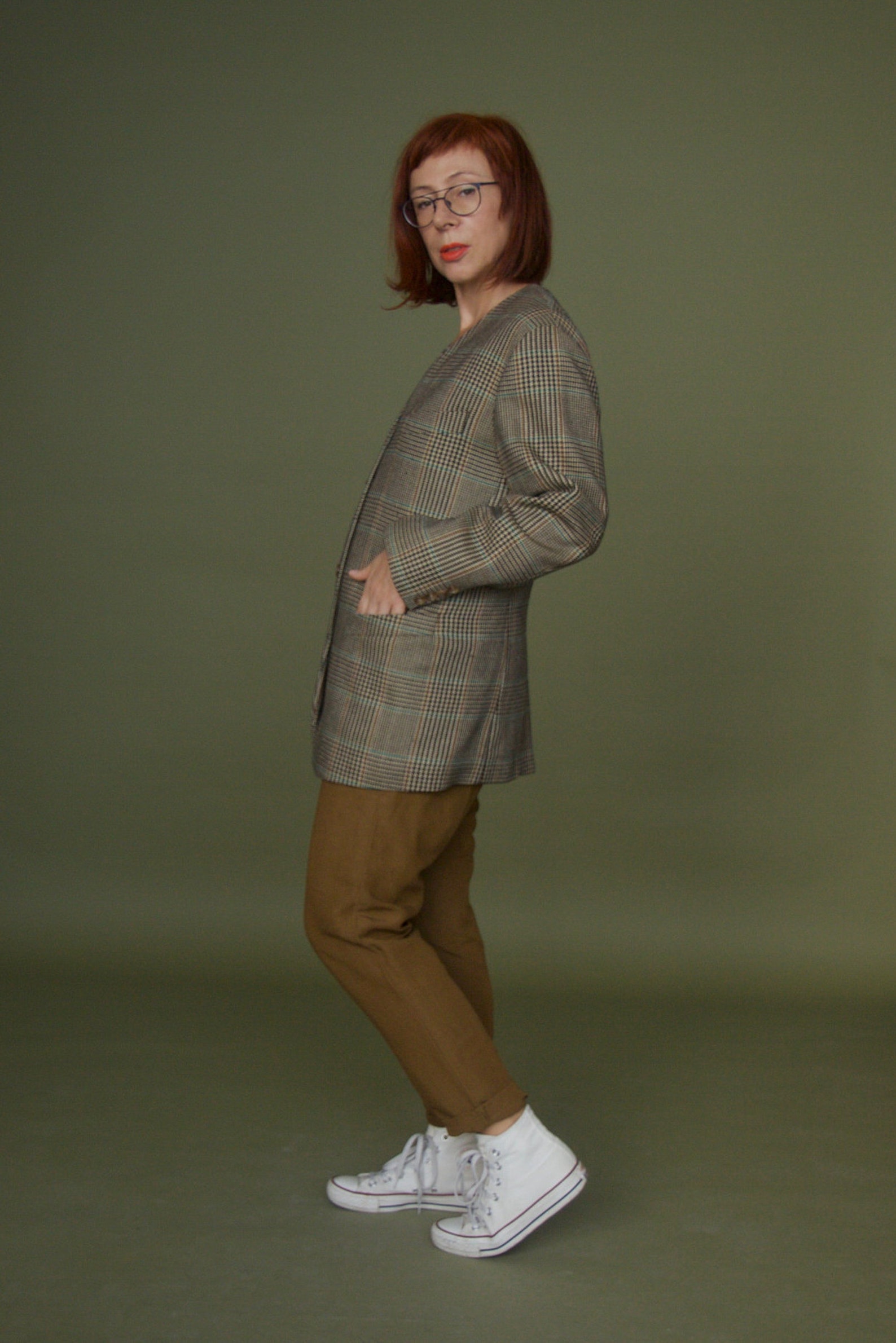 Checked Georges Rech Jacket Vintage 80s Wool Blazer Fully Lined V Neck ...