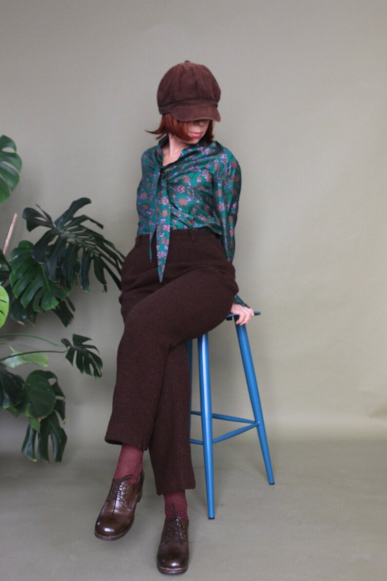Emerald Green Silk Ascot Blouse Paisley Printed Blouson Rusty Orange ...