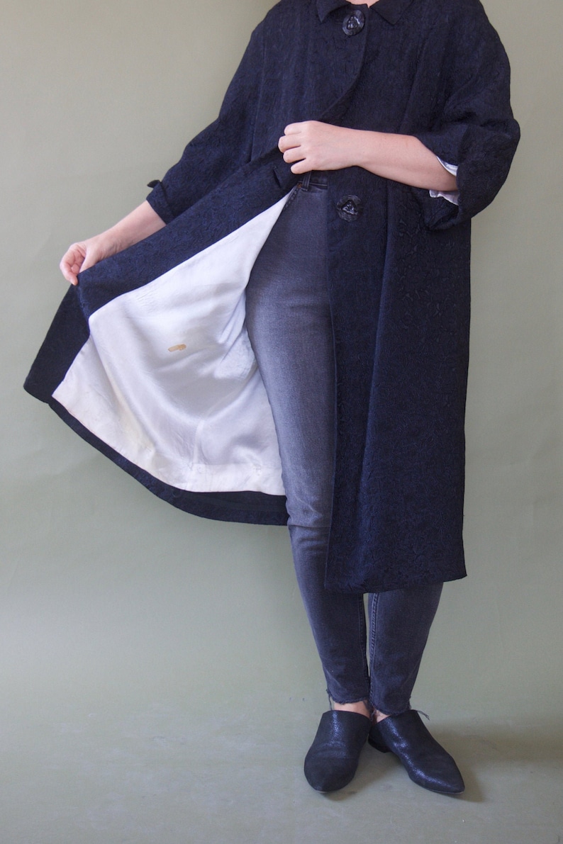 Black Brocade Jacquard Opera Coat, 60s Women Coat, Lined Women Coat ...