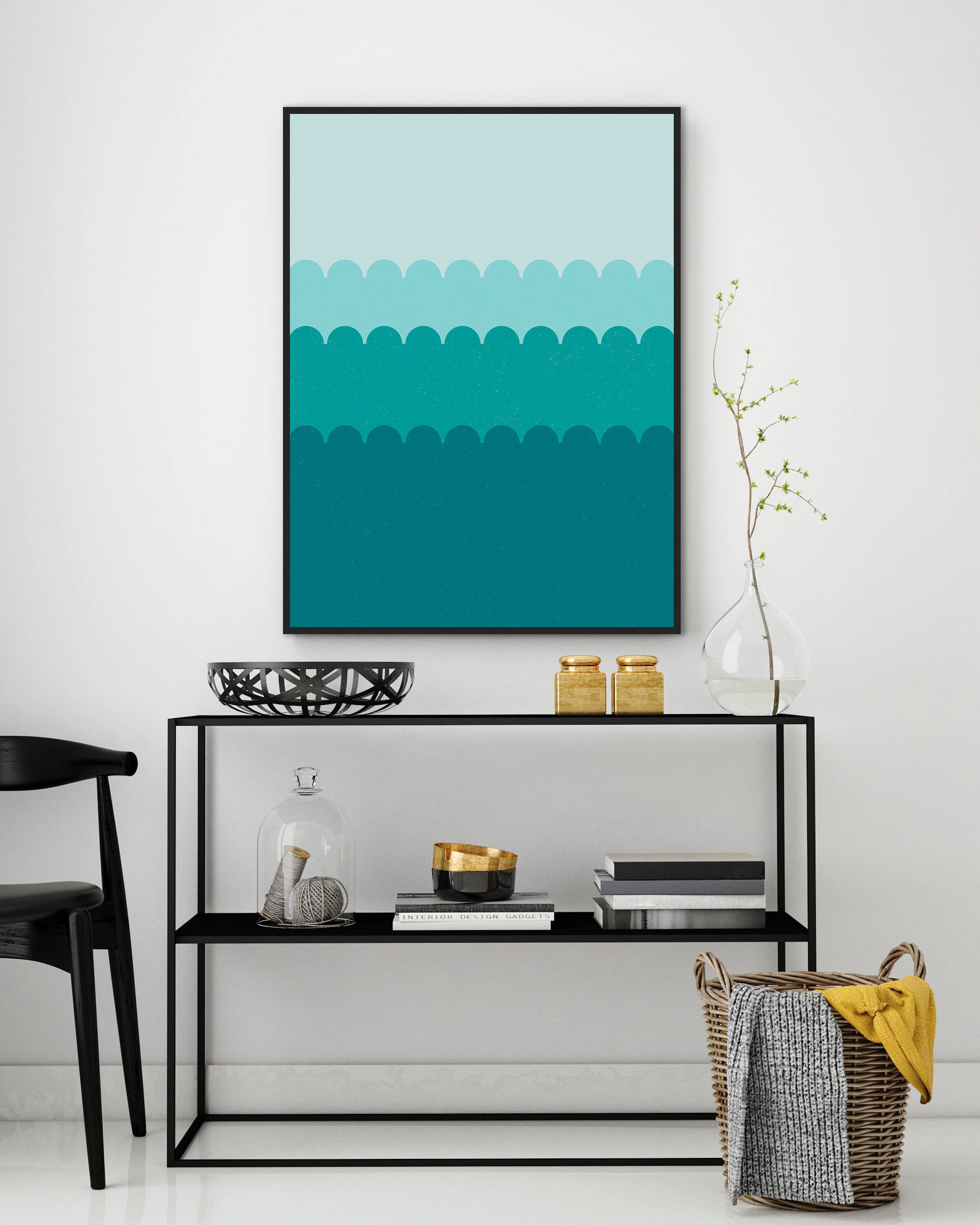 Abstract Cloud Print, Minimalist Blue Waves, Shades of Blue Printable ...