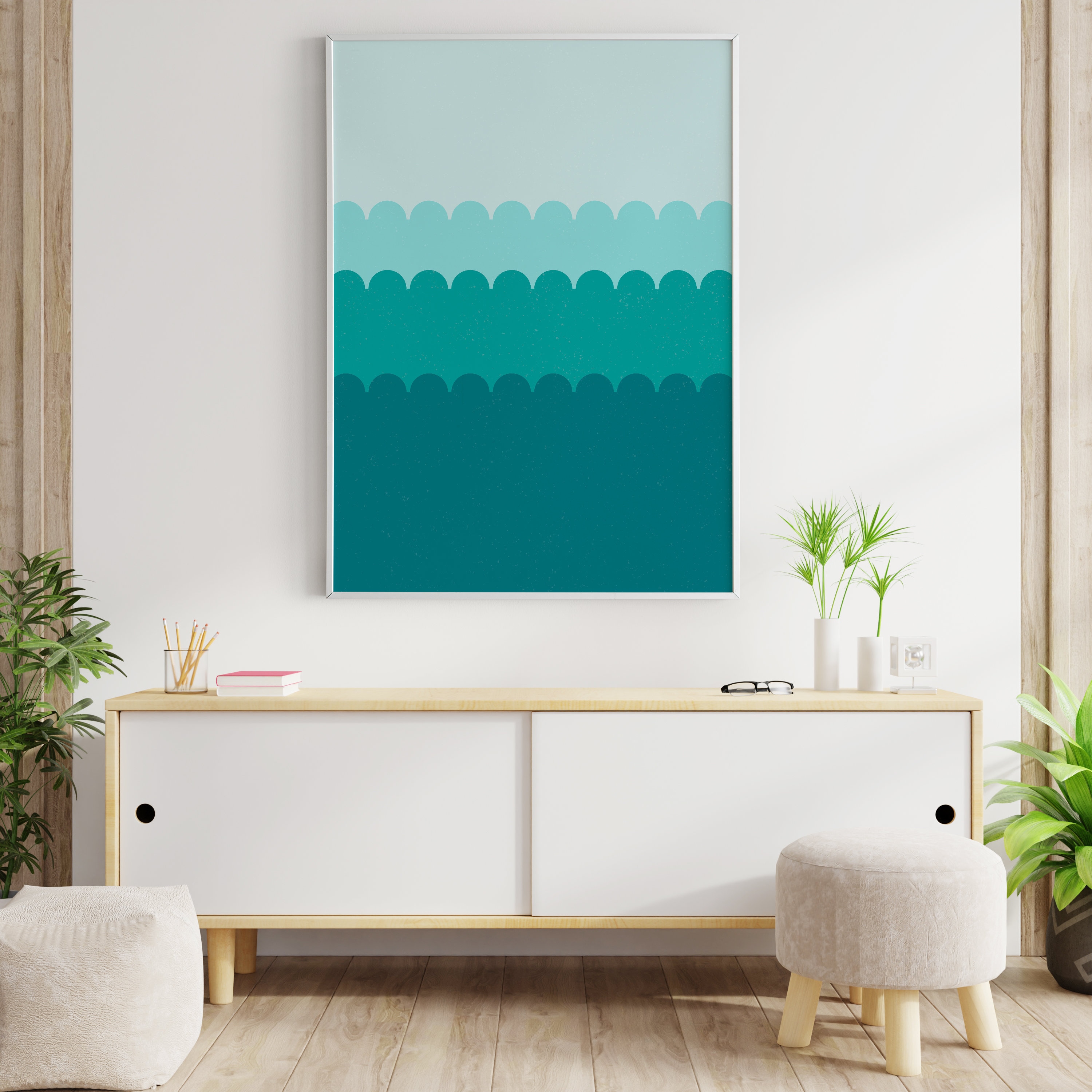 Abstract Cloud Print, Minimalist Blue Waves, Shades of Blue Printable ...