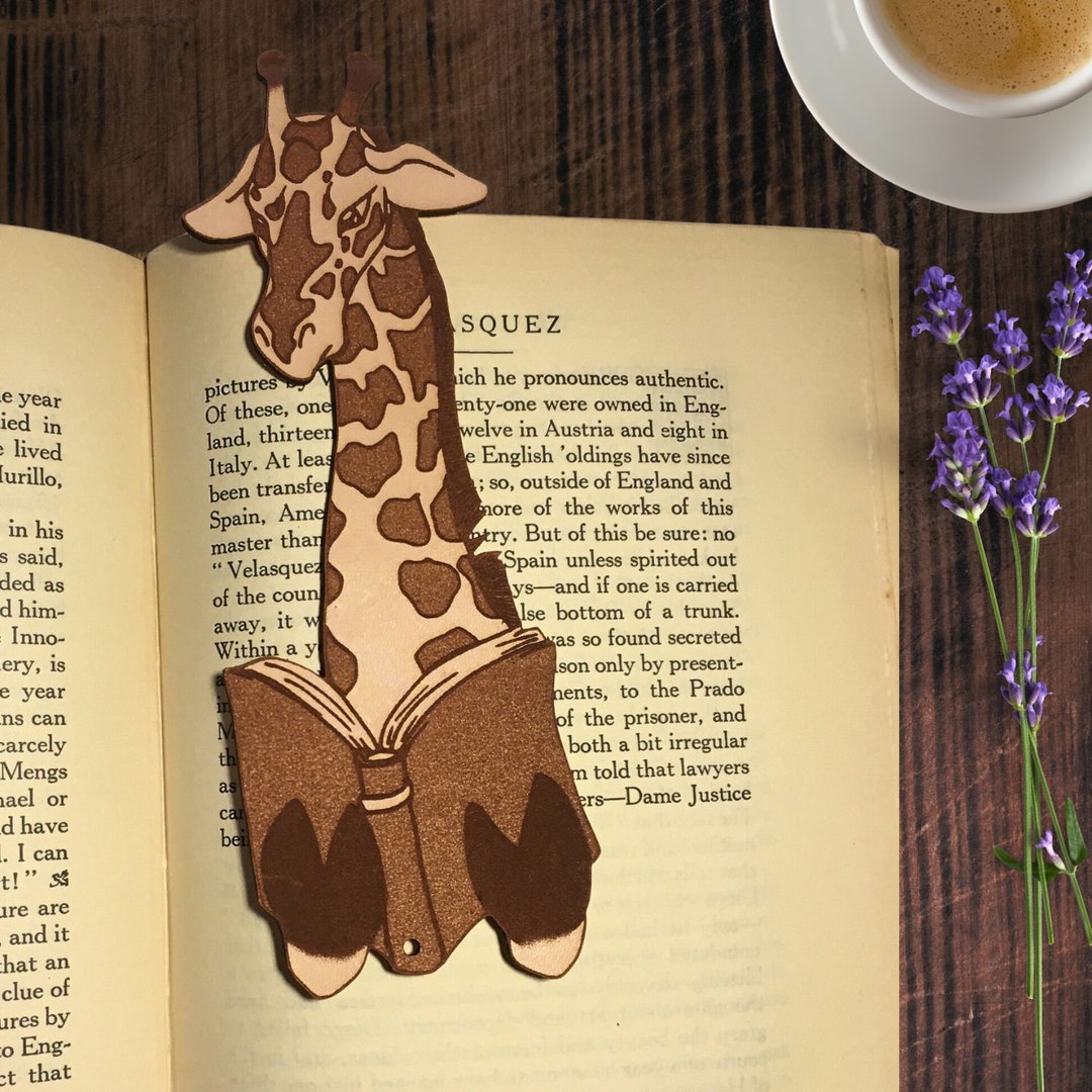 Giraffe Bookmark - Leather, Giraffe Reading a Book Made in MN USA - Etsy
