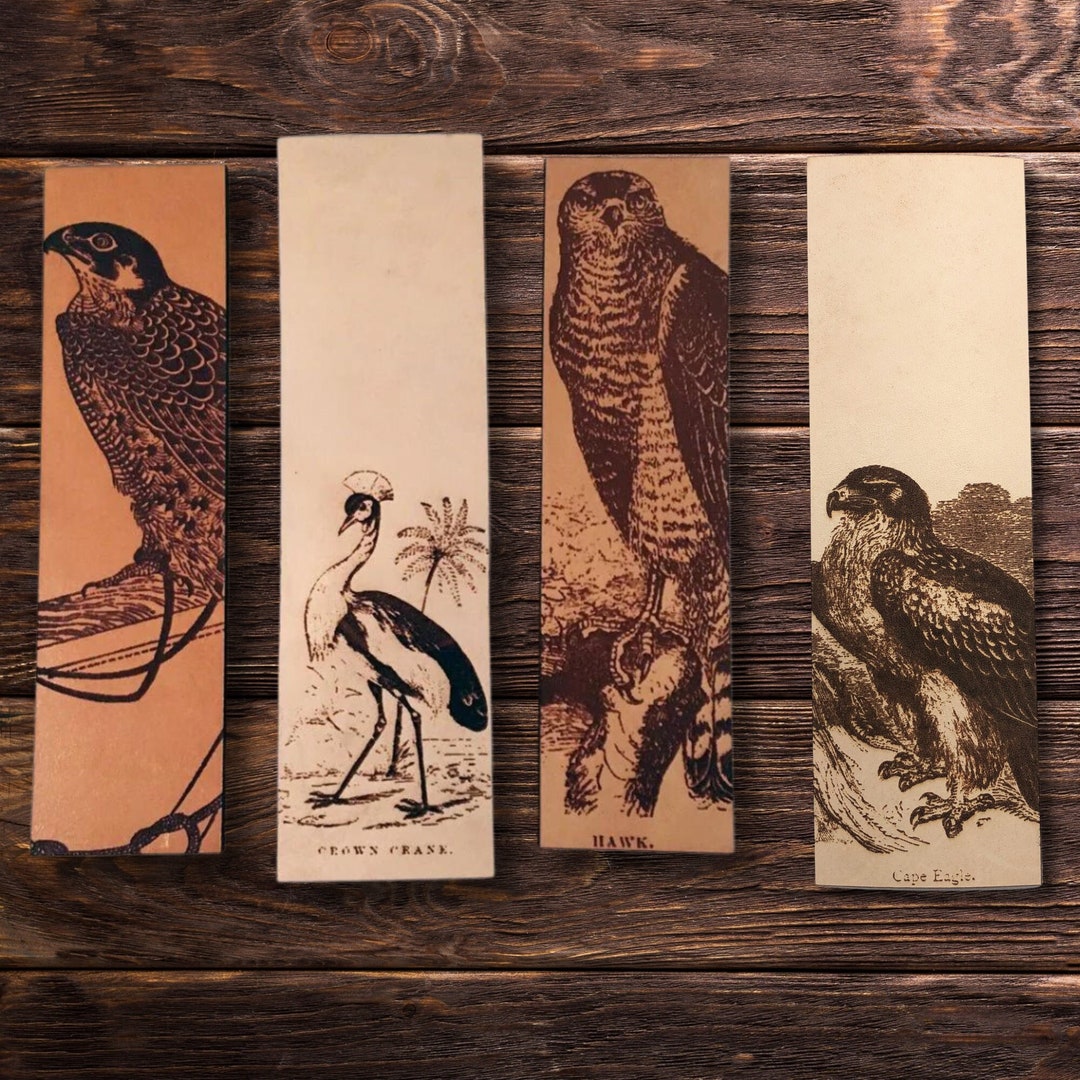 Leather Bird Bookmarks: Falcon Bookmark, Hawk Bookmark, or Crowned ...
