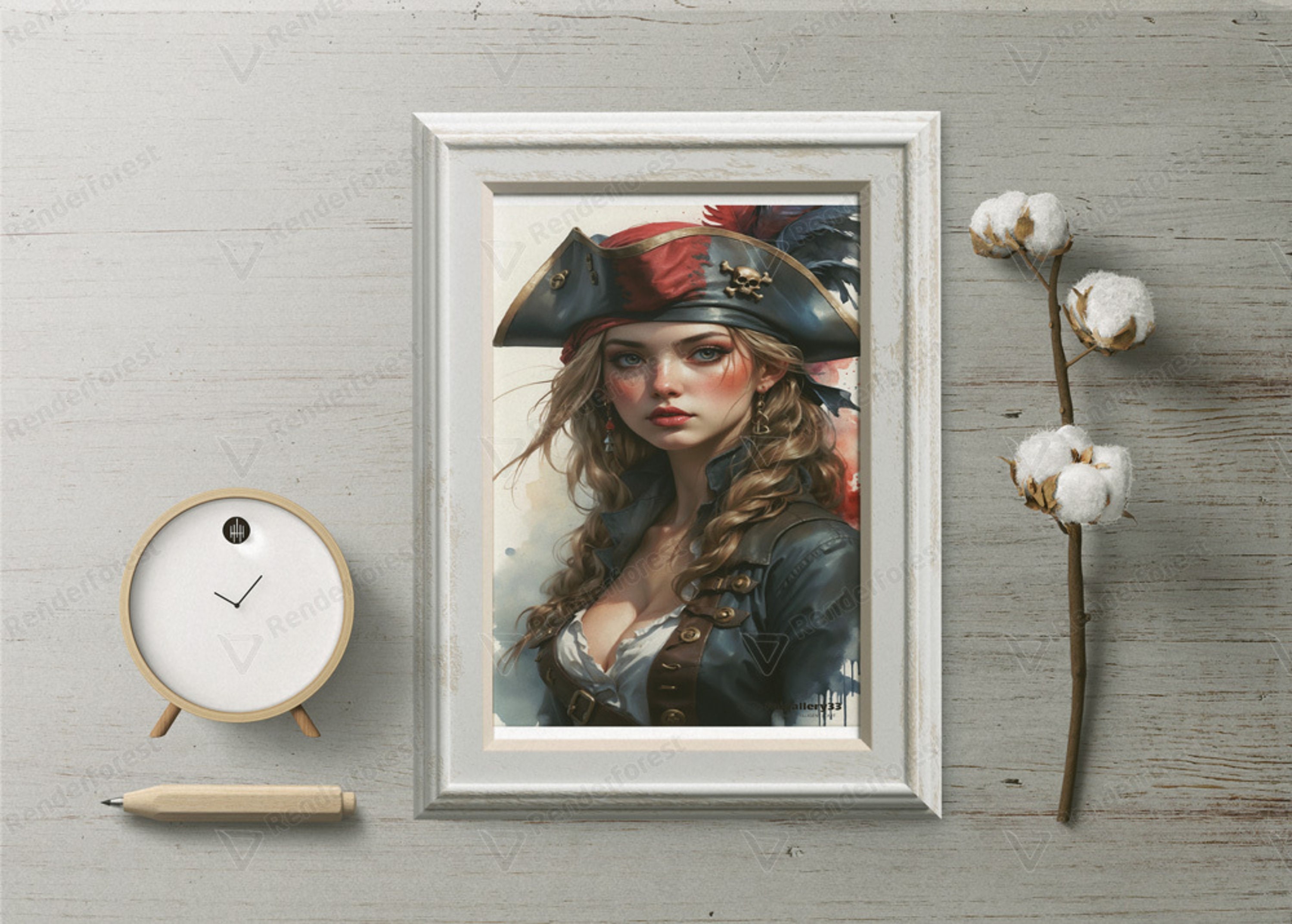 Seductive Pirate: Alluring Maiden With Astonishing Hat Original Artwork ...
