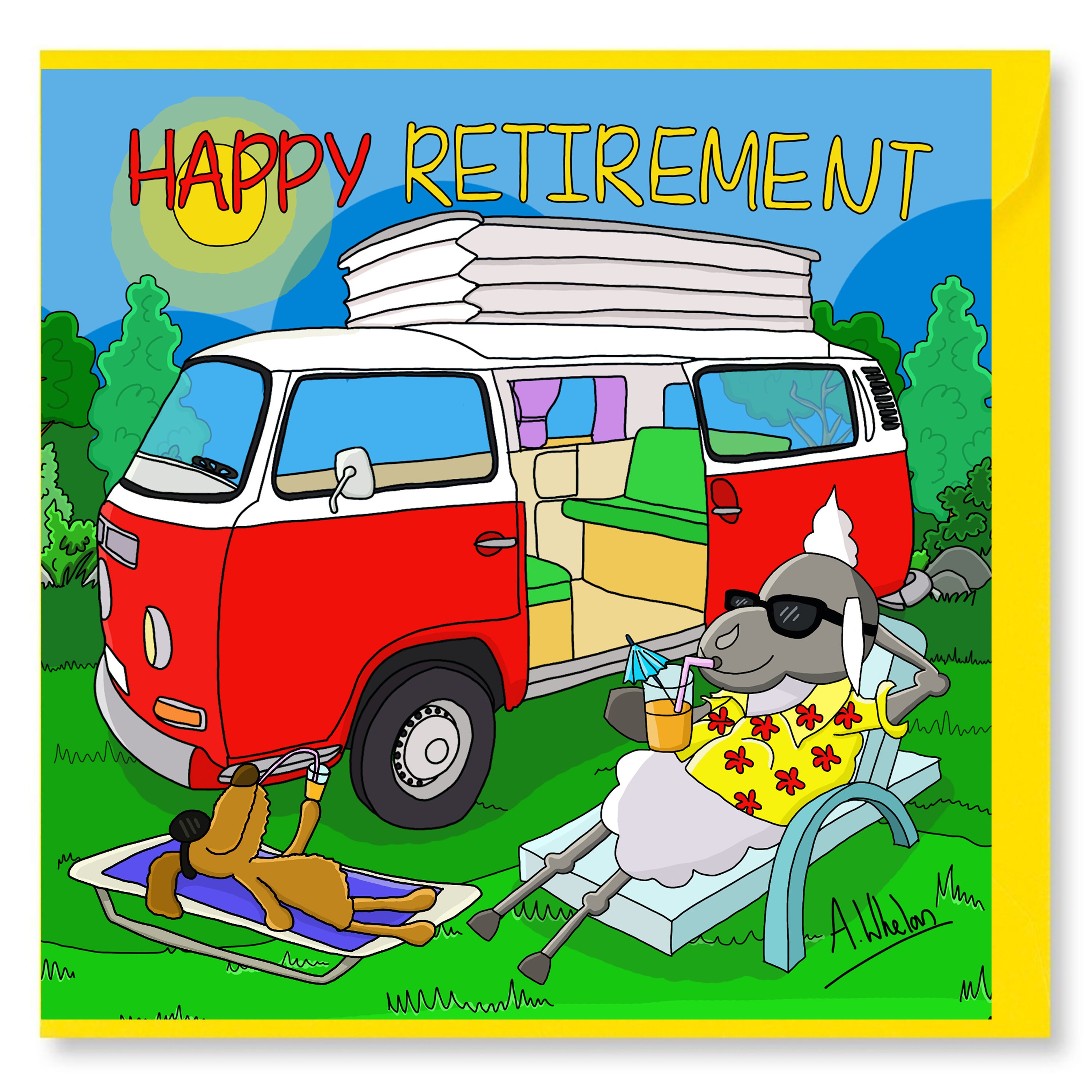 Happy Retirement Sheep Campervan Greetings Card, Happy Days, Sheep, Fun ...