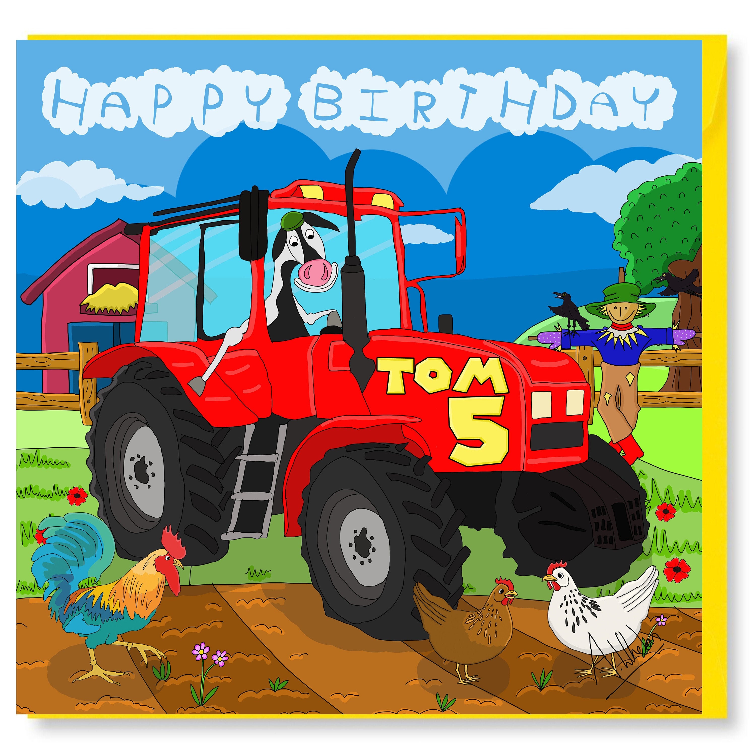 Greeting Cards Paper & Party Supplies Paper red tractor painting ...