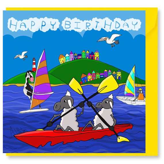 Happy Birthday Kayaking Sheep Greetings Card Happy Days - Etsy