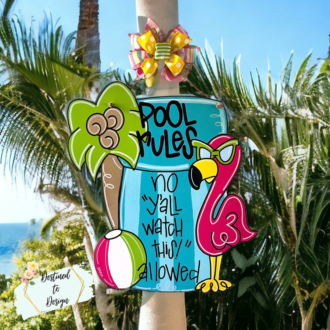 Pool Rules Sign, Pool Door Hanger, Front Door Decor, Summer Door Hanger ...