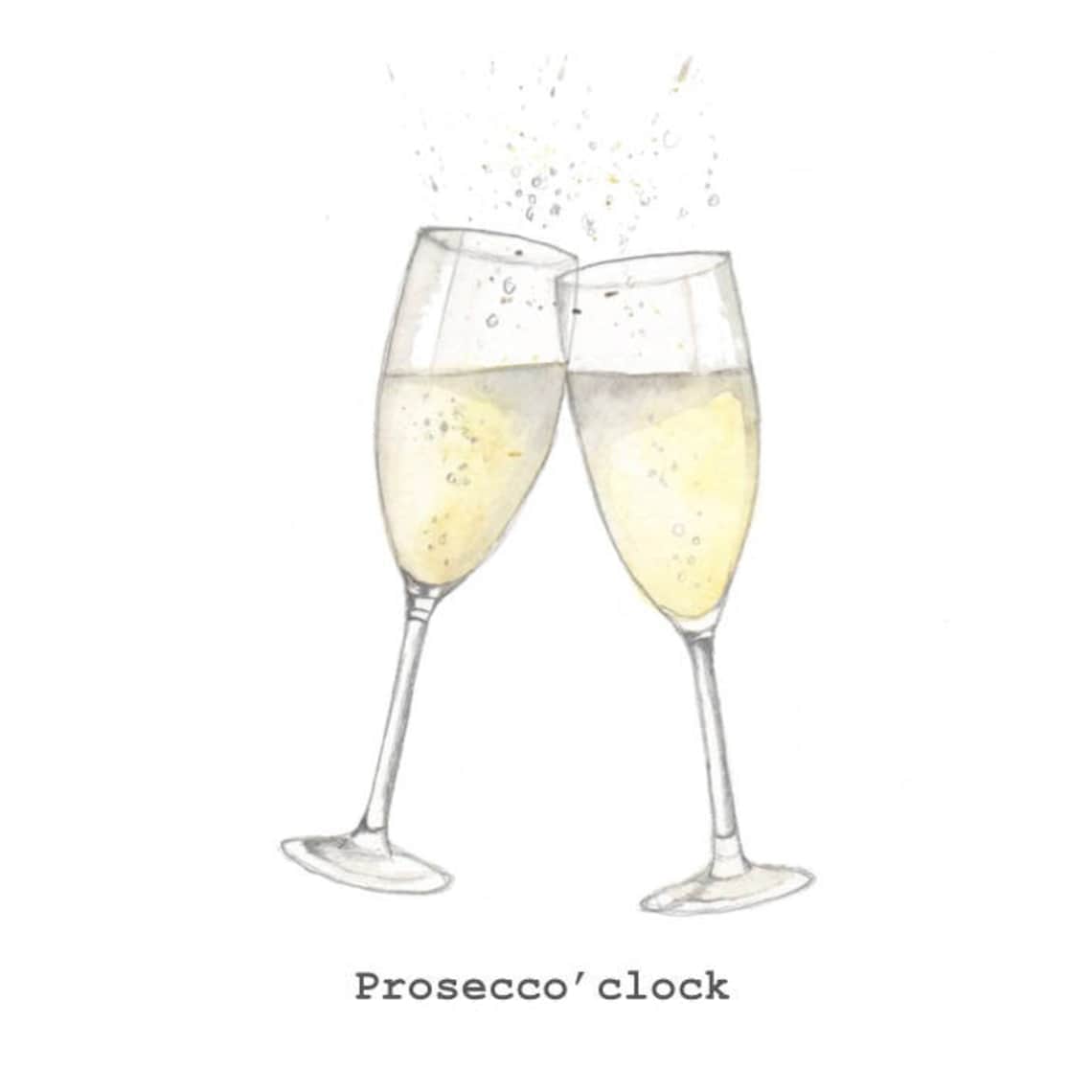 Prosecco Embellished Card taken from an Original Watercolour / | Etsy
