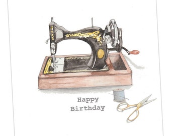 Sewing Machine Birthday Card - Etsy