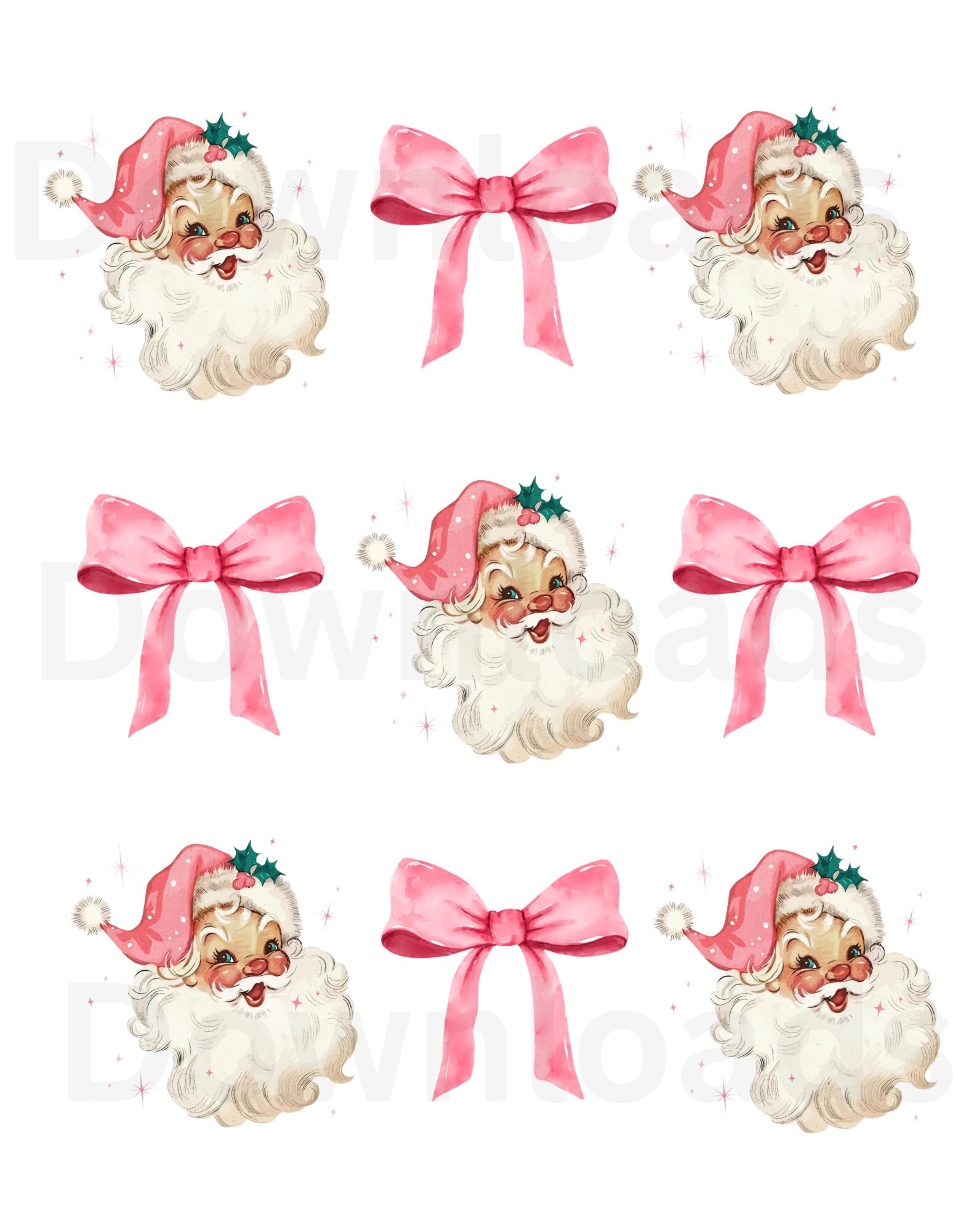 Vintage Santa With Pink Bows PNG Christmas Digital Download - Etsy