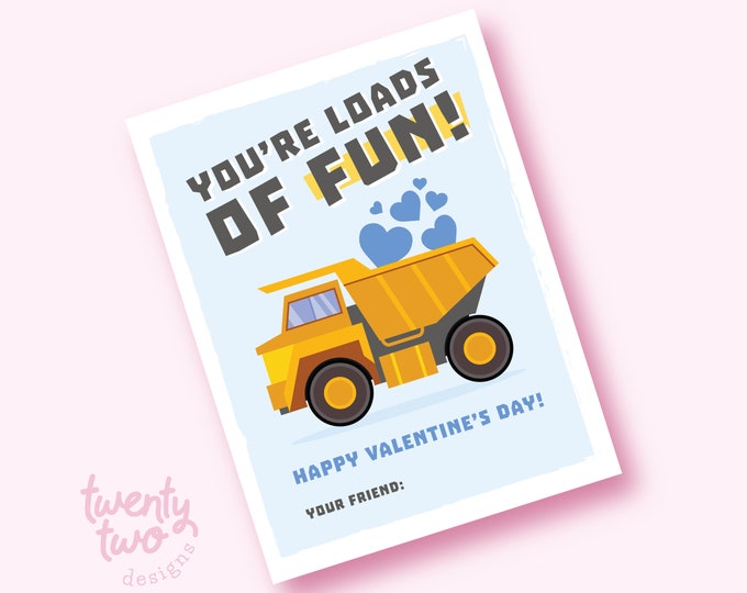 Printable Construction Valentines for Kids, Classroom Valentine Cards ...