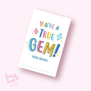 You're A True Gem, Printable Ring Pop Valentine, Valentine Favor Tag ...