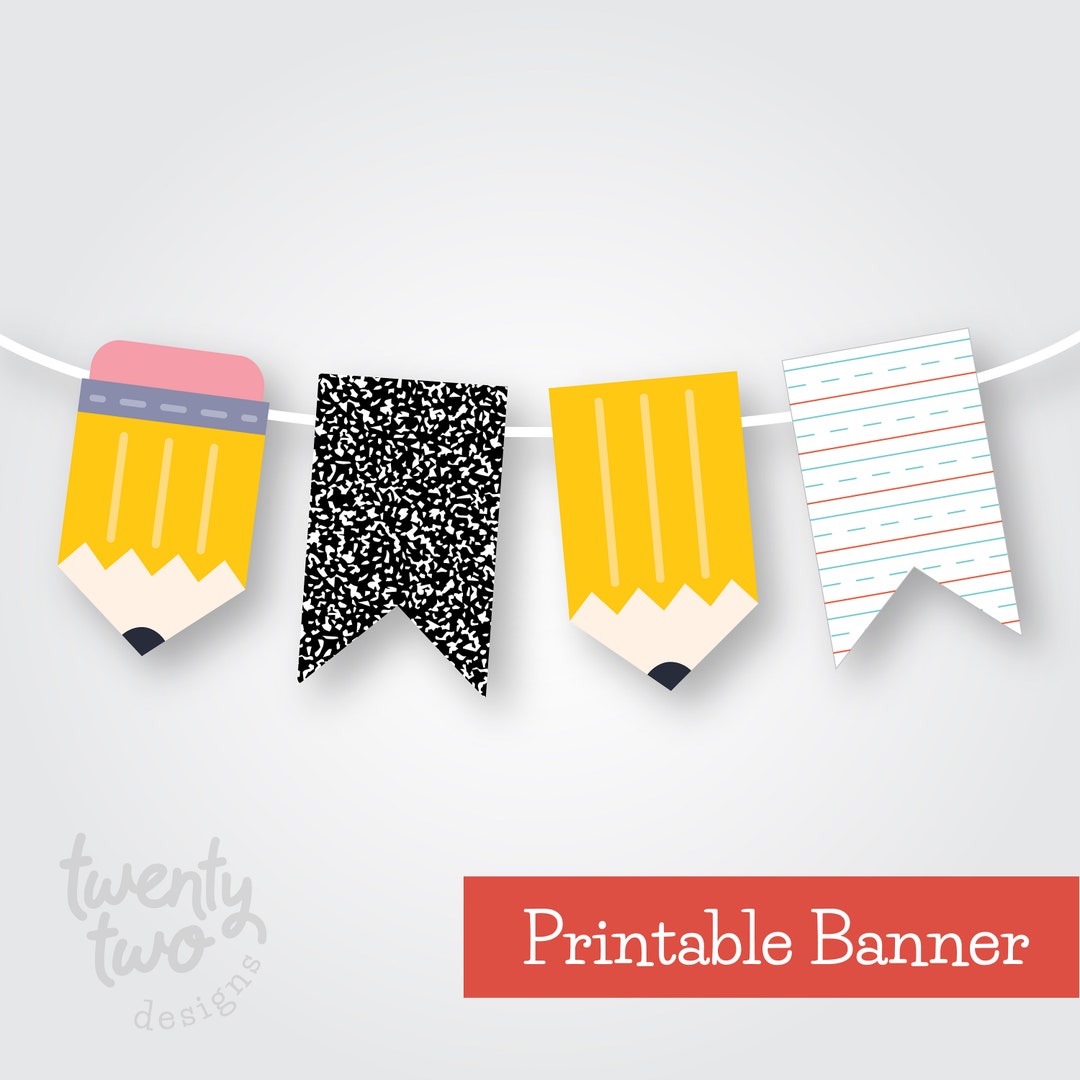 Back to School Printable Banner, Pencil & Notebook Banner - Etsy