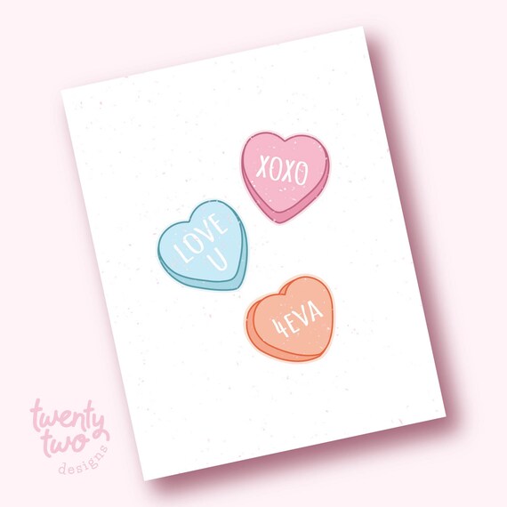 Printable Valentine Card Candy Heart Card | Etsy