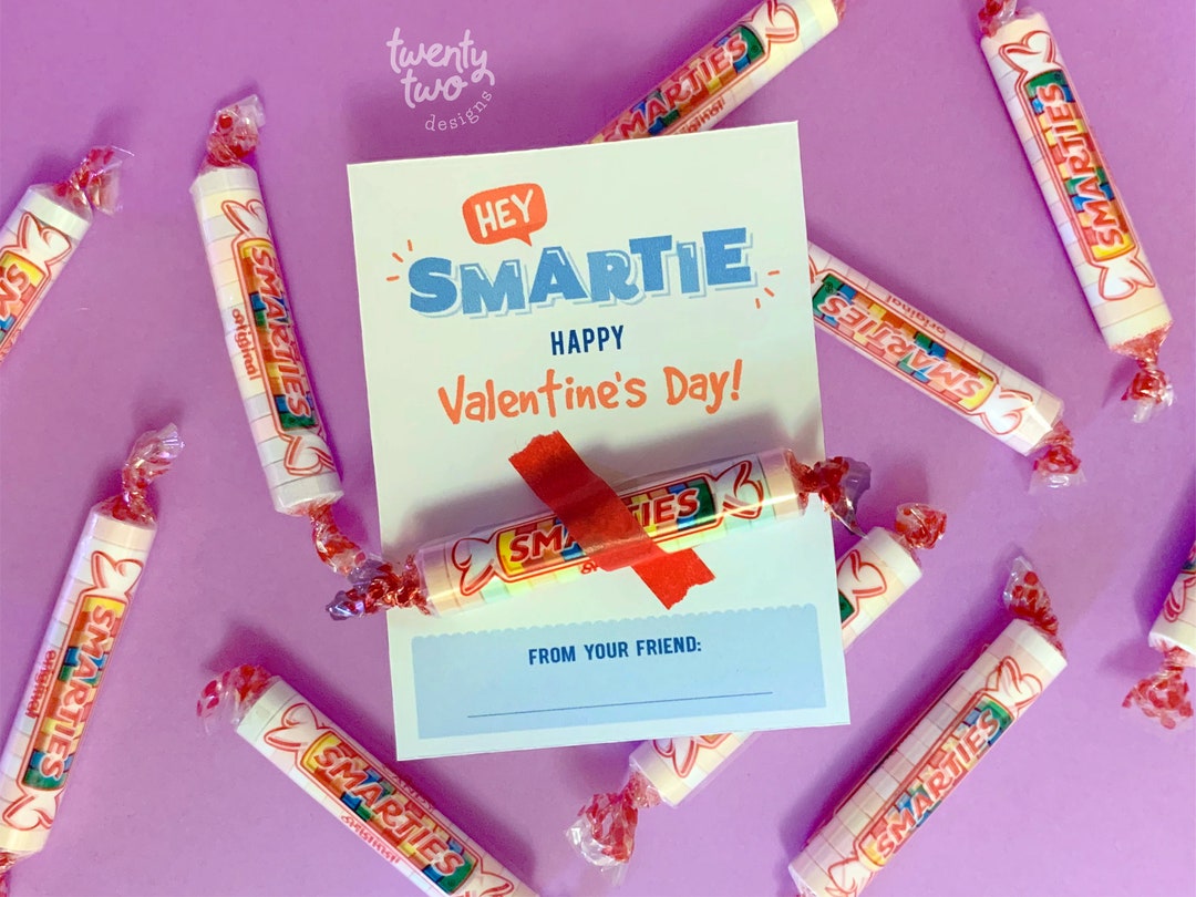 Printable Smartie Candy Valentine Card, Valentine for Kids, Valentine ...