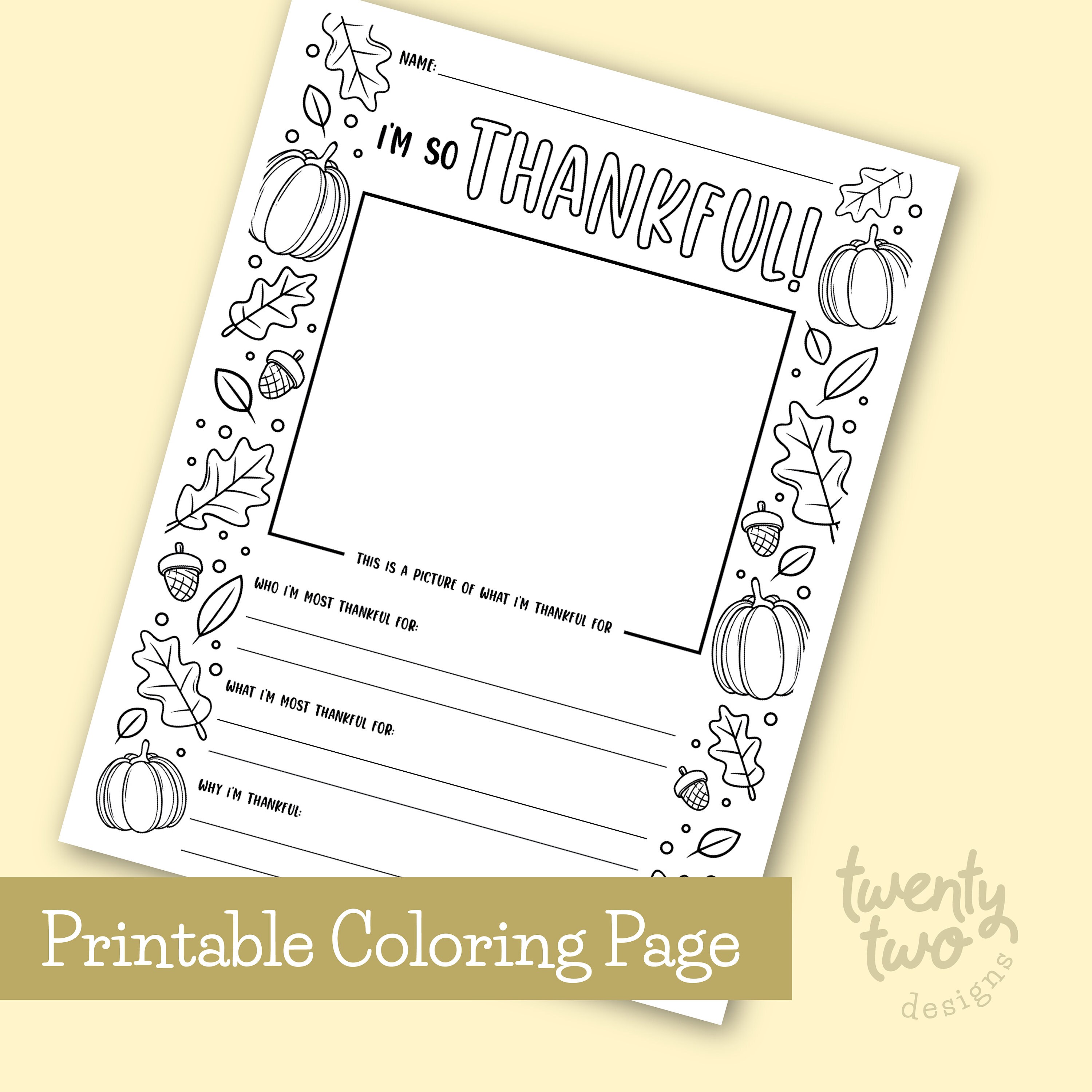 Thanksgiving Printable Activity Page I Am Thankful for - Etsy