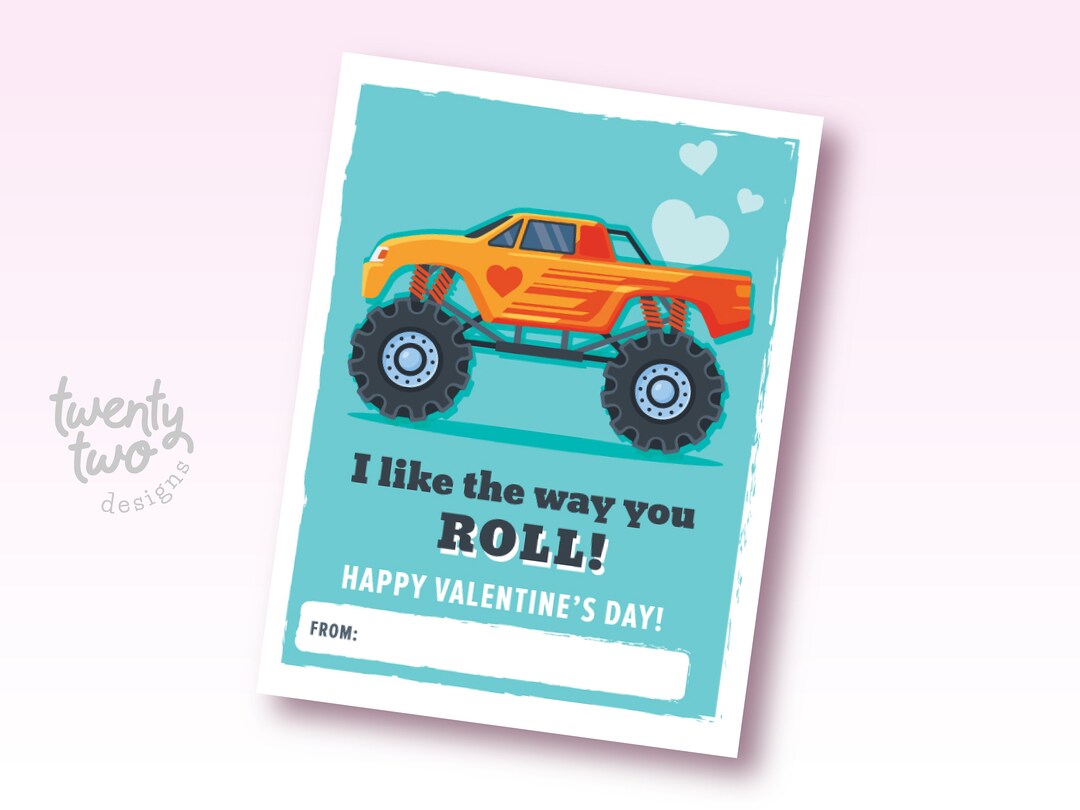 Printable Monster Truck Valentine for Kids, Monster Truck Valentine ...