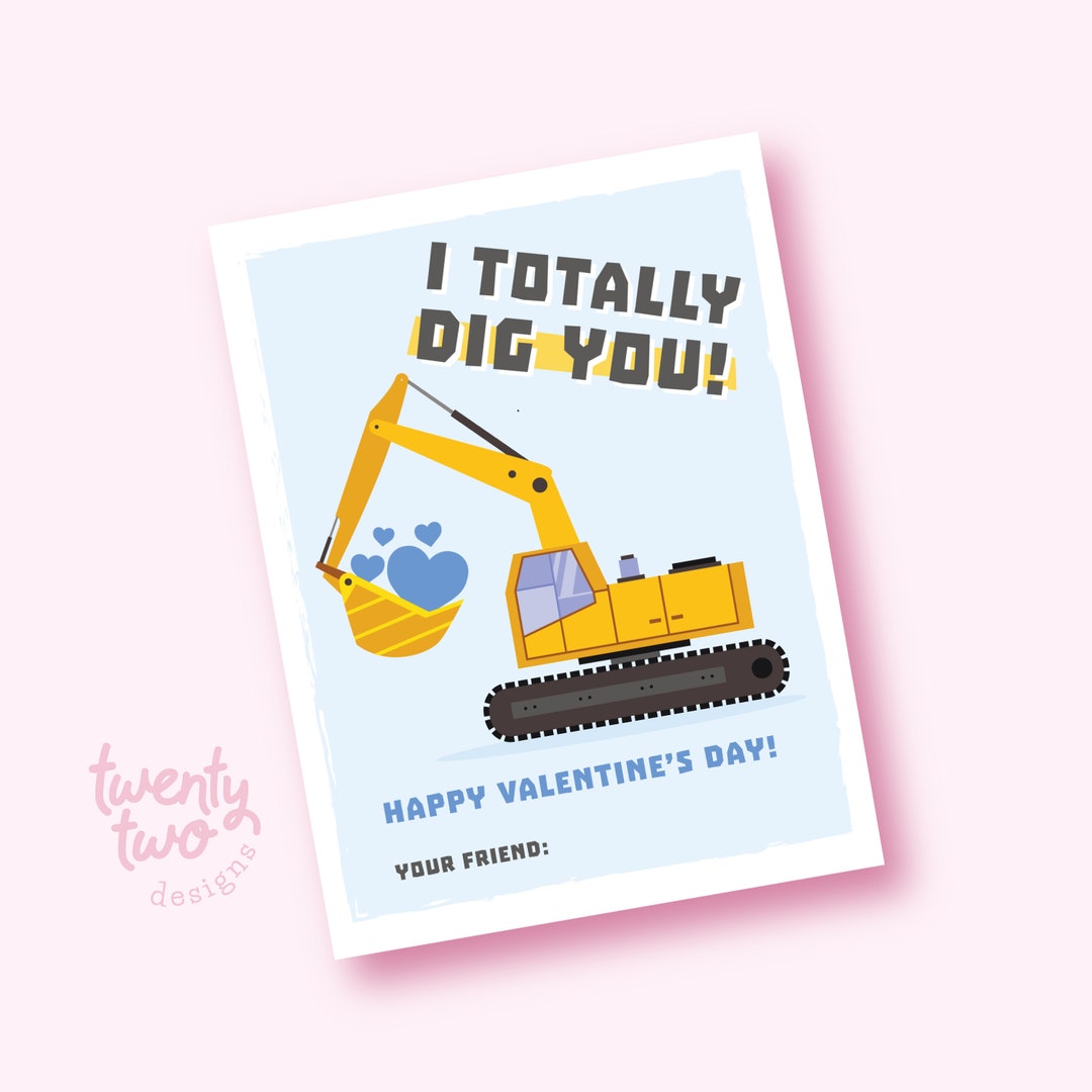 Printable Construction Valentines for Kids, Classroom Valentine Cards ...