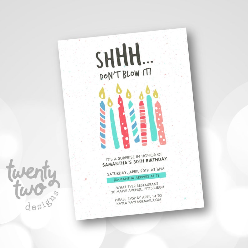 Shhh...surprise Birthday Party Invitation Surprise Birthday - Etsy
