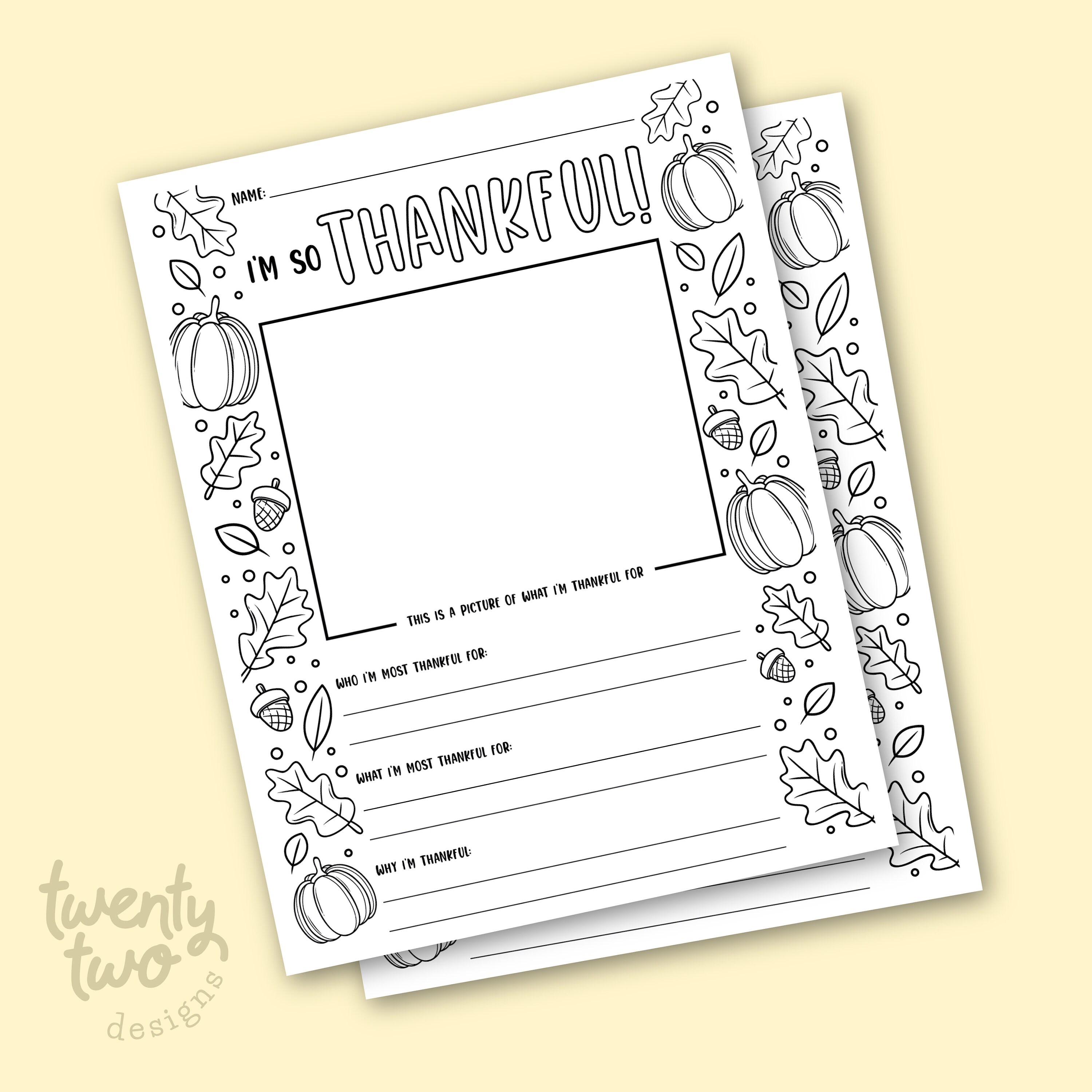 Thanksgiving Printable Activity Page I Am Thankful for - Etsy