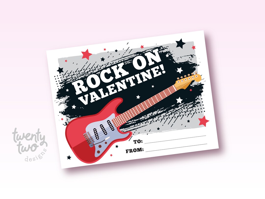 Printable Guitar Valentine Card, Rock On! Kids Valentine Card, Class ...