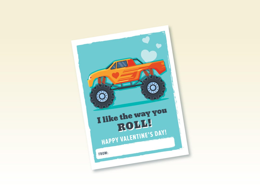 Printable Monster Truck Kid's Valentine, Digital Download PDF - Etsy