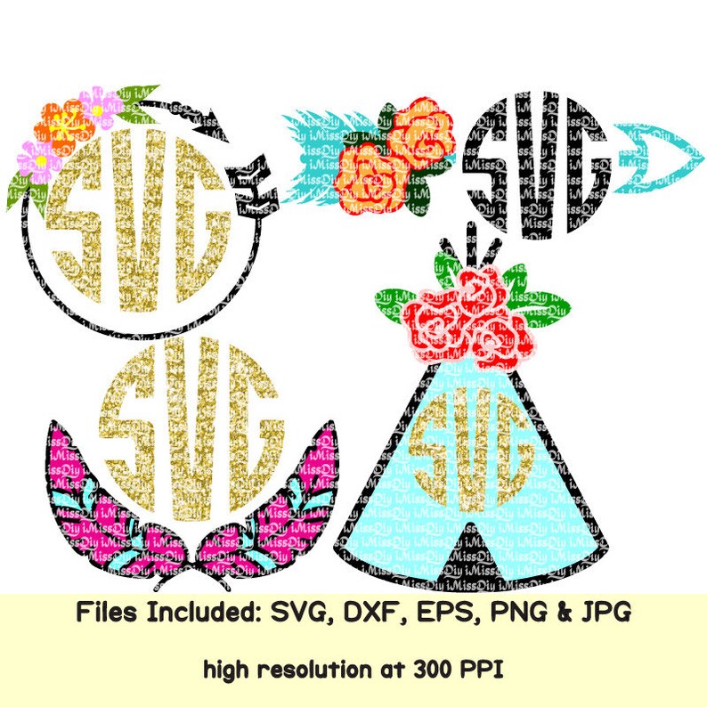 Flower Floral Wreath Monogram Svg Boho Indian Tribe Tribal | Etsy