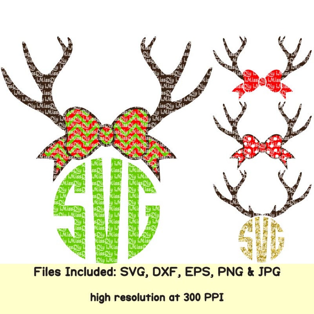 Christmas Reindeer Svg Bundle Deer Svg Antler Head Monogram Svg Files ...
