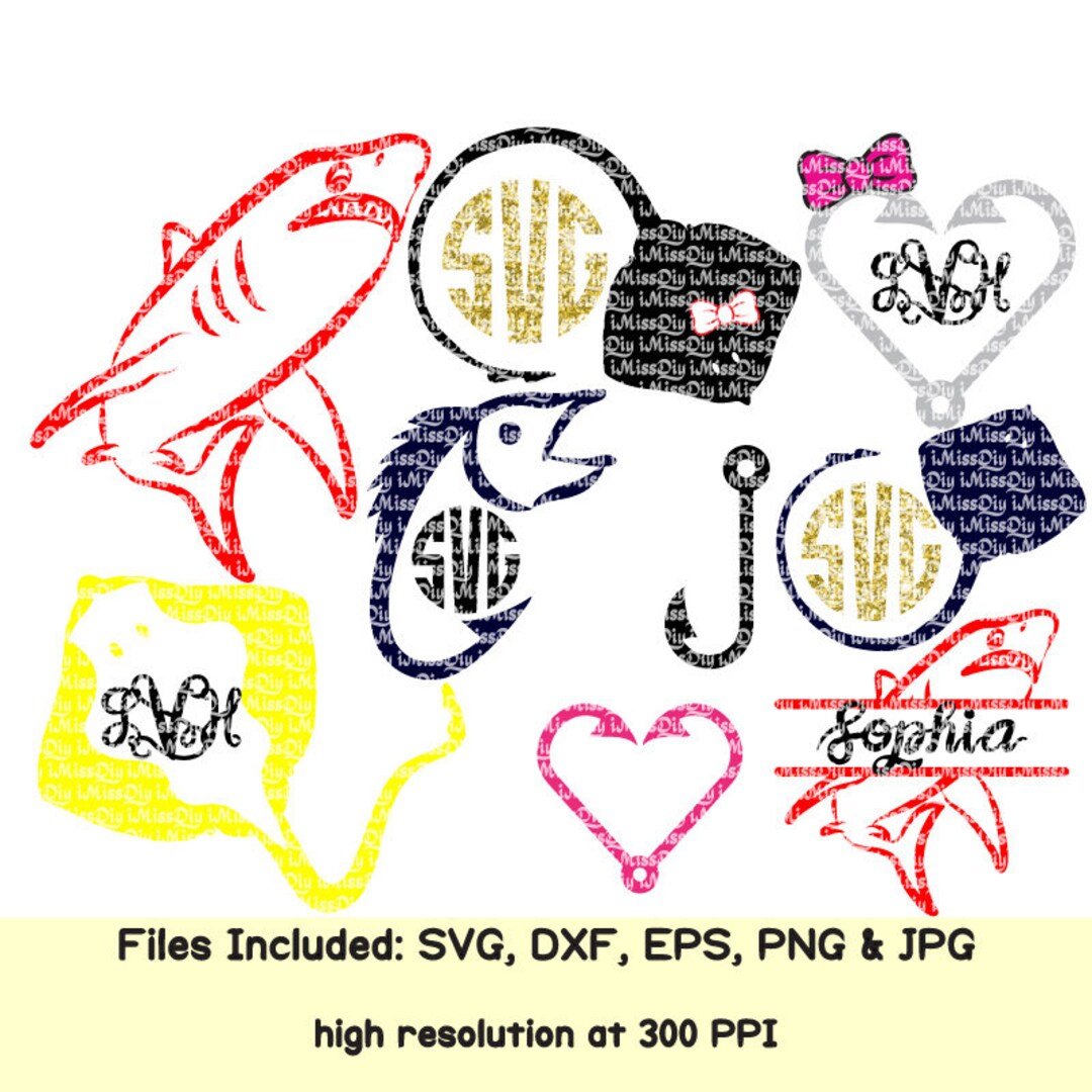 Gone Fishing svg fish svg hook svg heart monogram frames Svg - Etsy France