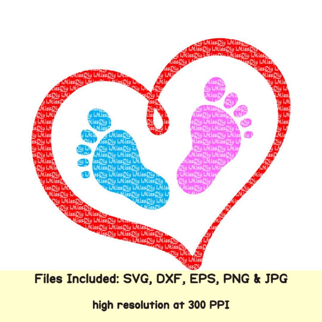Baby Feet Svg Footprints Svg Shower Heart Blue Pink Girl Boy Svg Gender ...