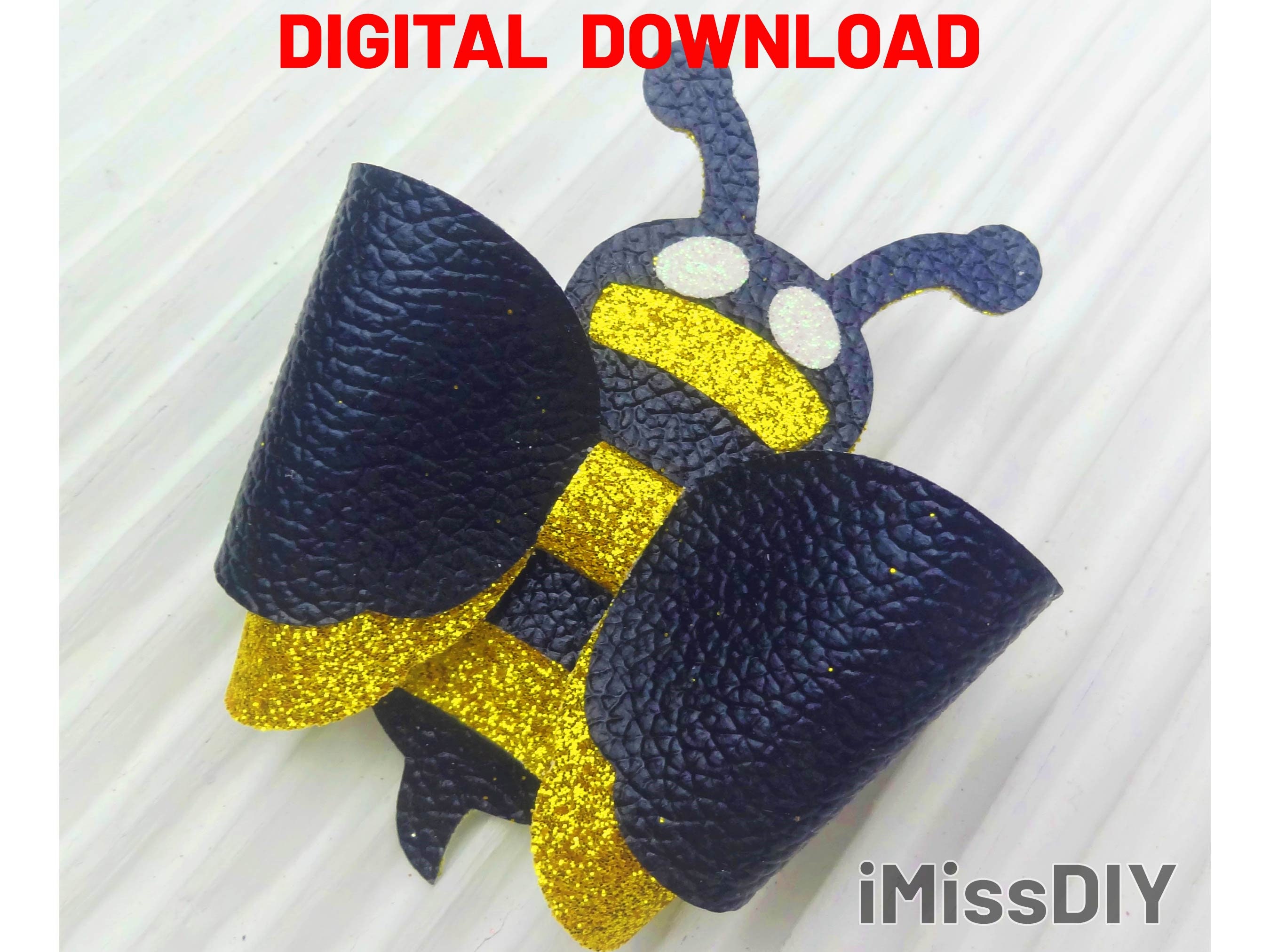 Honey Bee Hair Bow SVG Template: Bumblebee Hair Clip Pattern (digital ...