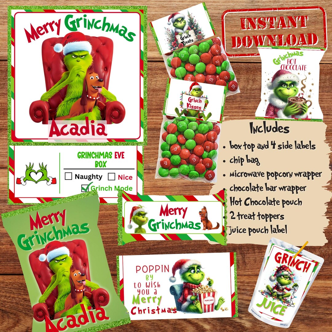 7 Piece Grinchmas Eve Box Template, Canva Editable - Etsy Canada