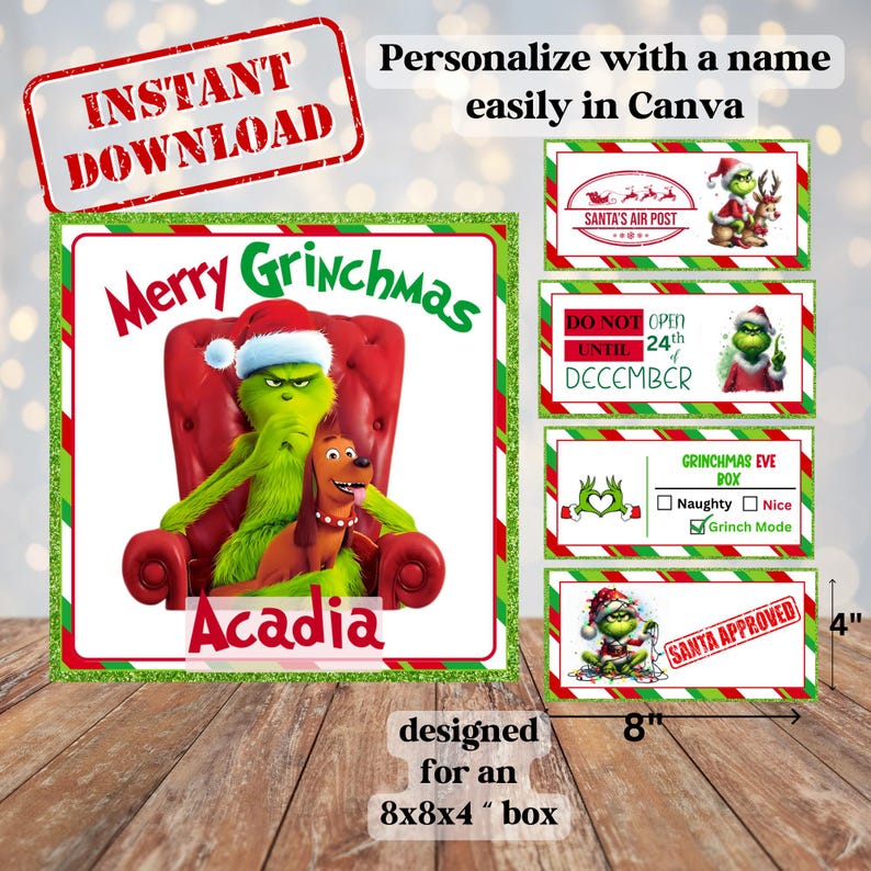 7 Piece Grinchmas Eve Box Template, Canva Editable - Etsy Australia